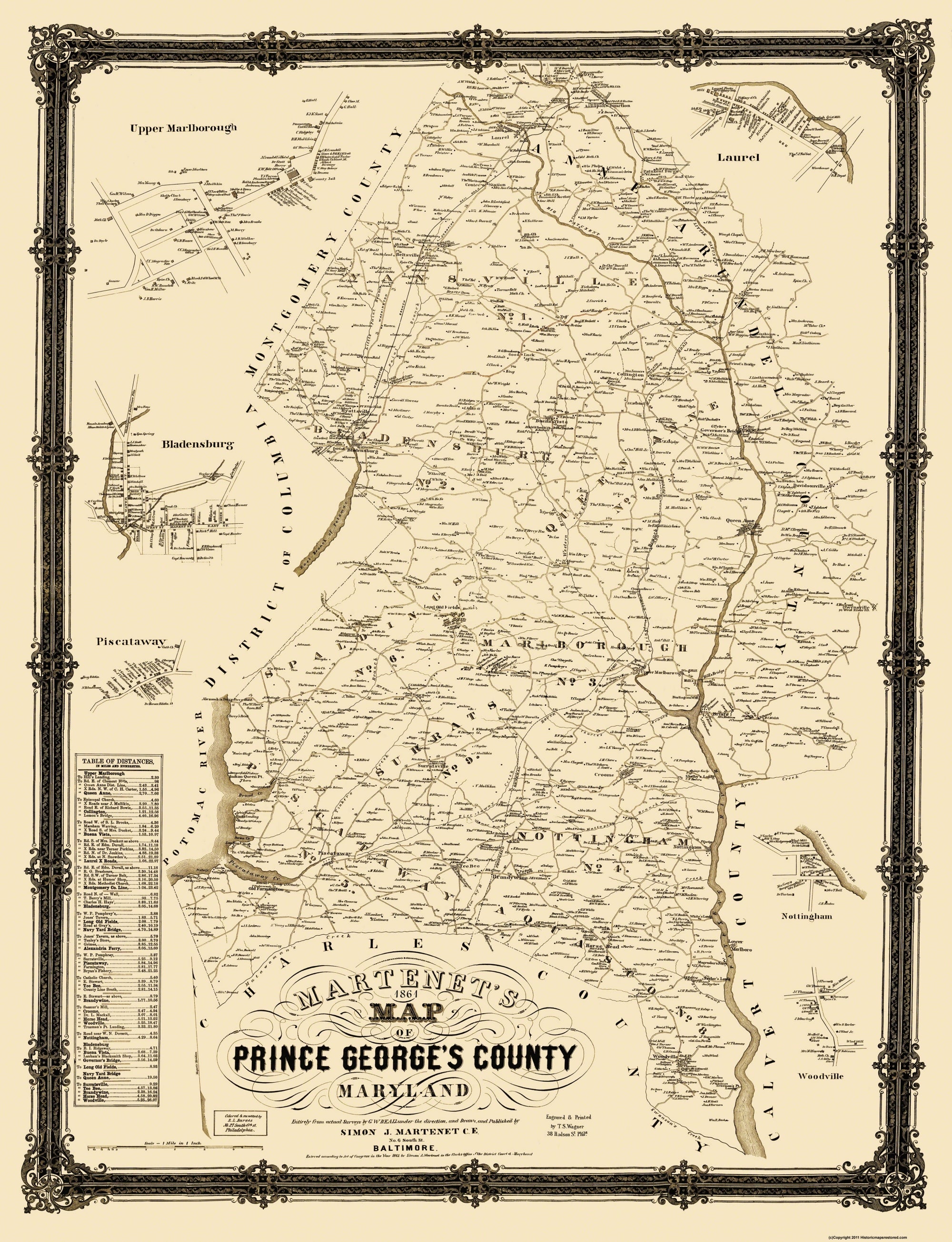 Historic County Map - Prince George County Maryland - Martenet 1861 ...