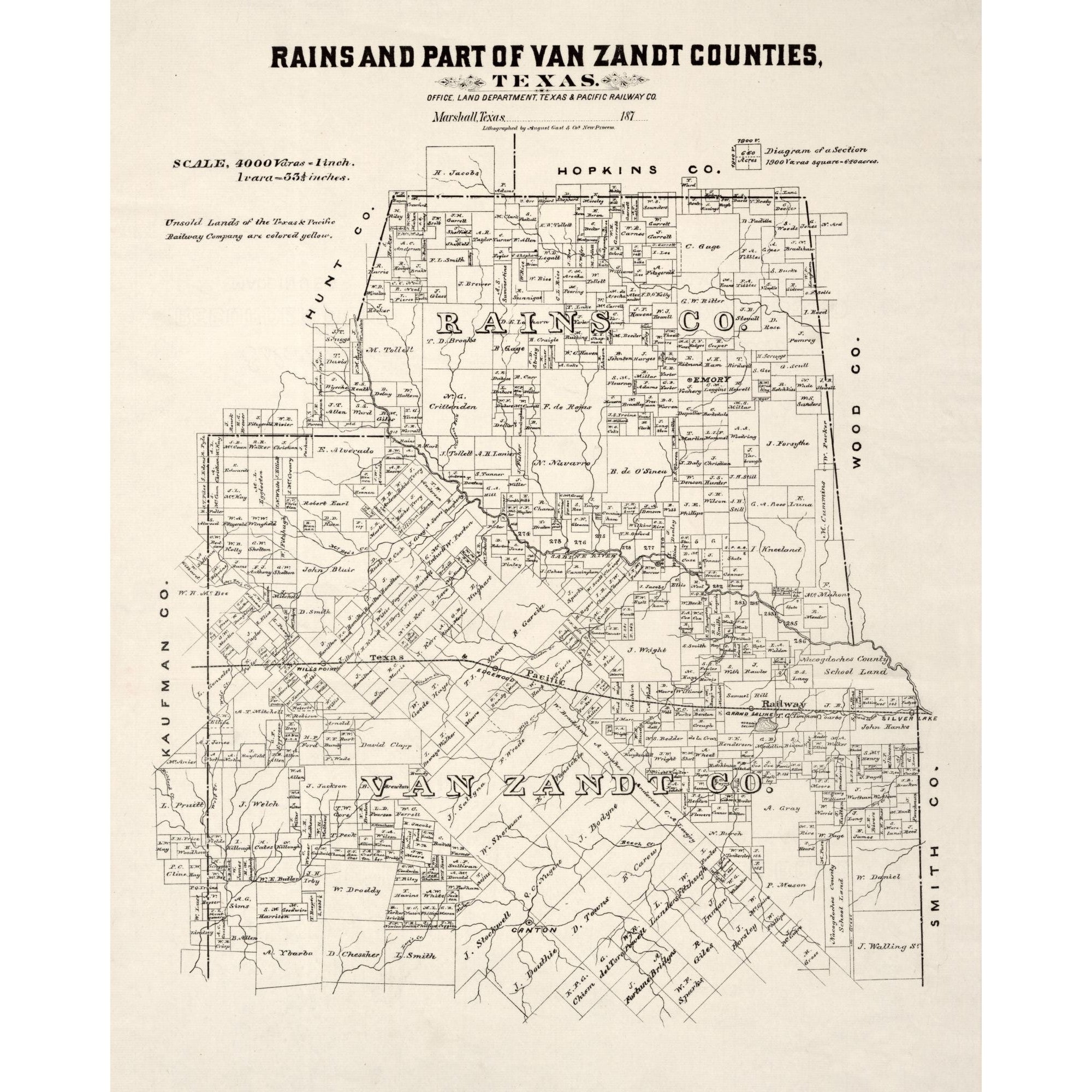 Historic County Map - Rains County Texas - Gast 1870 - 23 x 28.83 ...