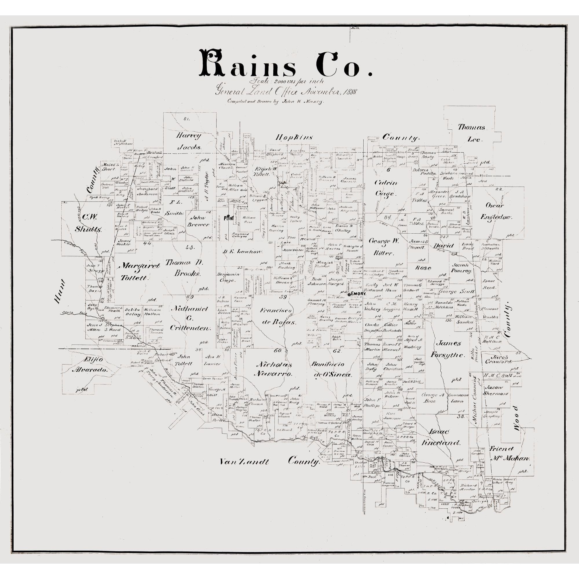 Historic County Map - Rains County Texas - Maxcy 1888 - 24.29 x 23 ...