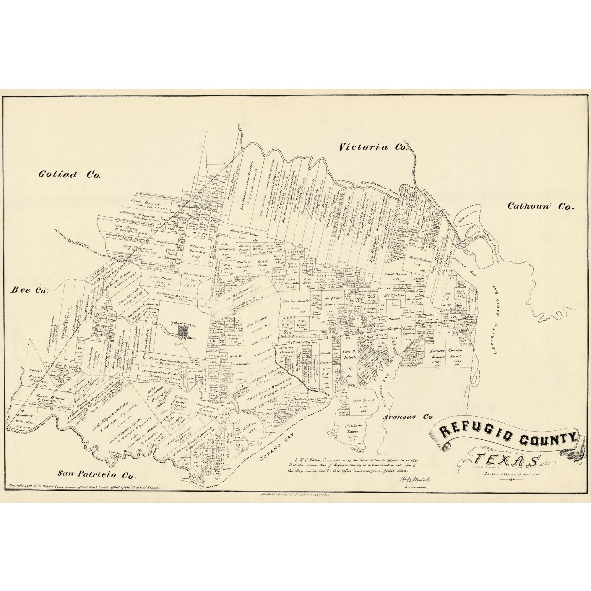 Historic County Map - Refugio County Texas - Walsh 1879 - Vintage Wall ...