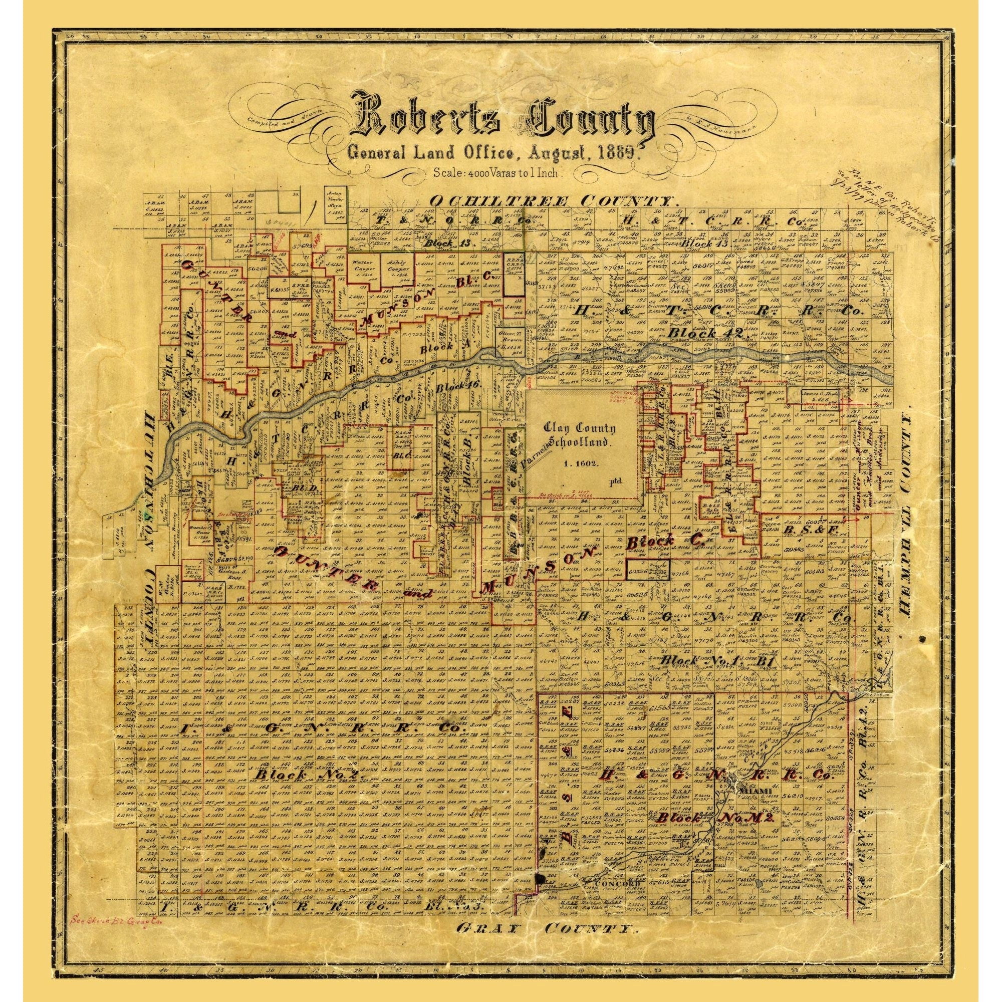 Historic County Map - Roberts County Texas - Hausmann 1889 - 23 x 24.12 ...
