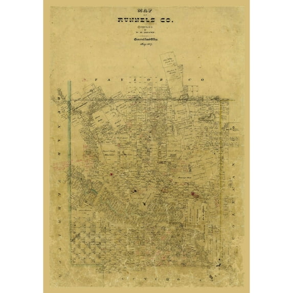 Historic County Map - Runnels County Texas - Brown 1867 - 23 x 32.63 ...