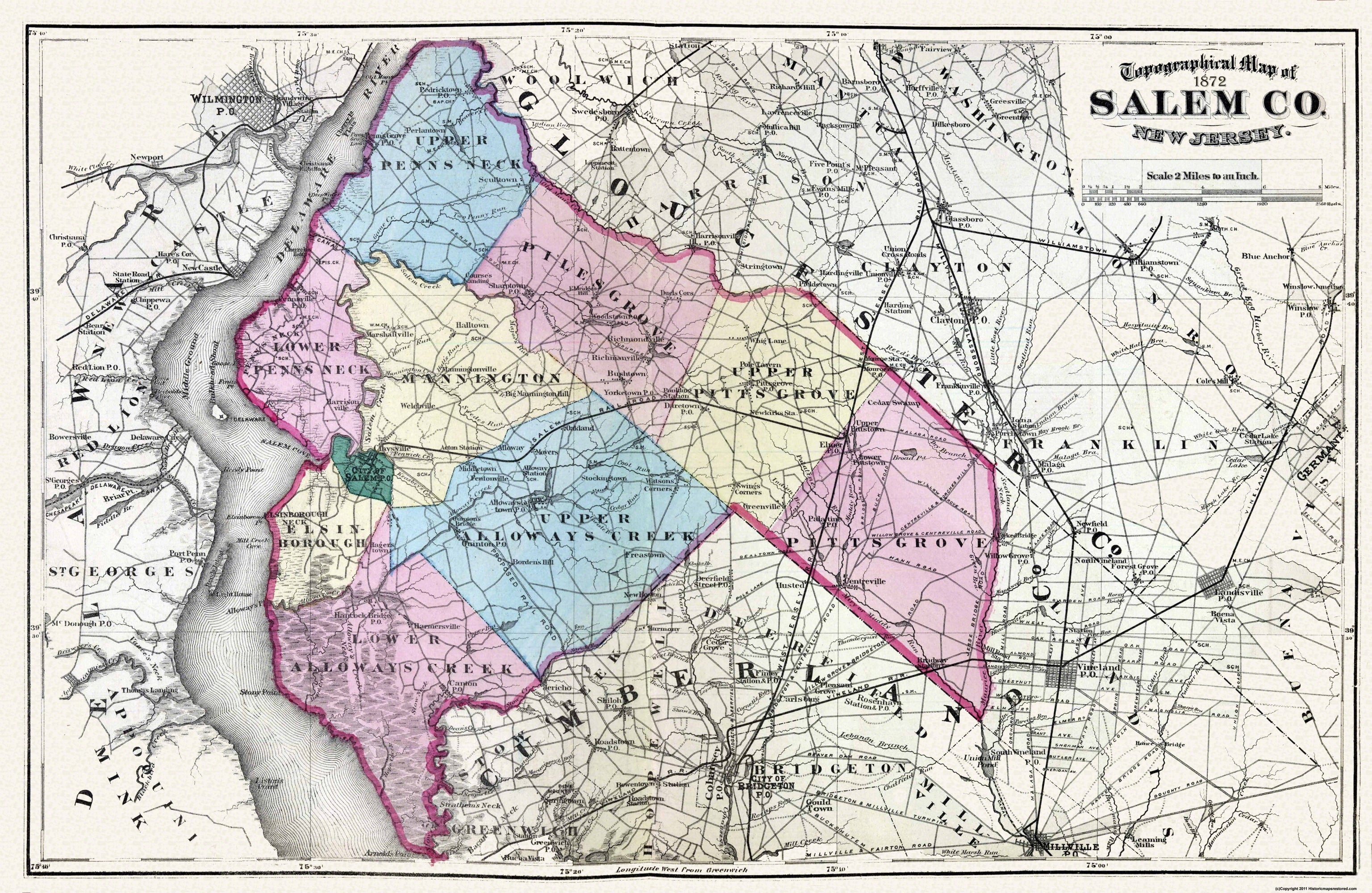 Historic County Map - Salem County New Jersey - Beers 1872 - 35.31 x 23 ...