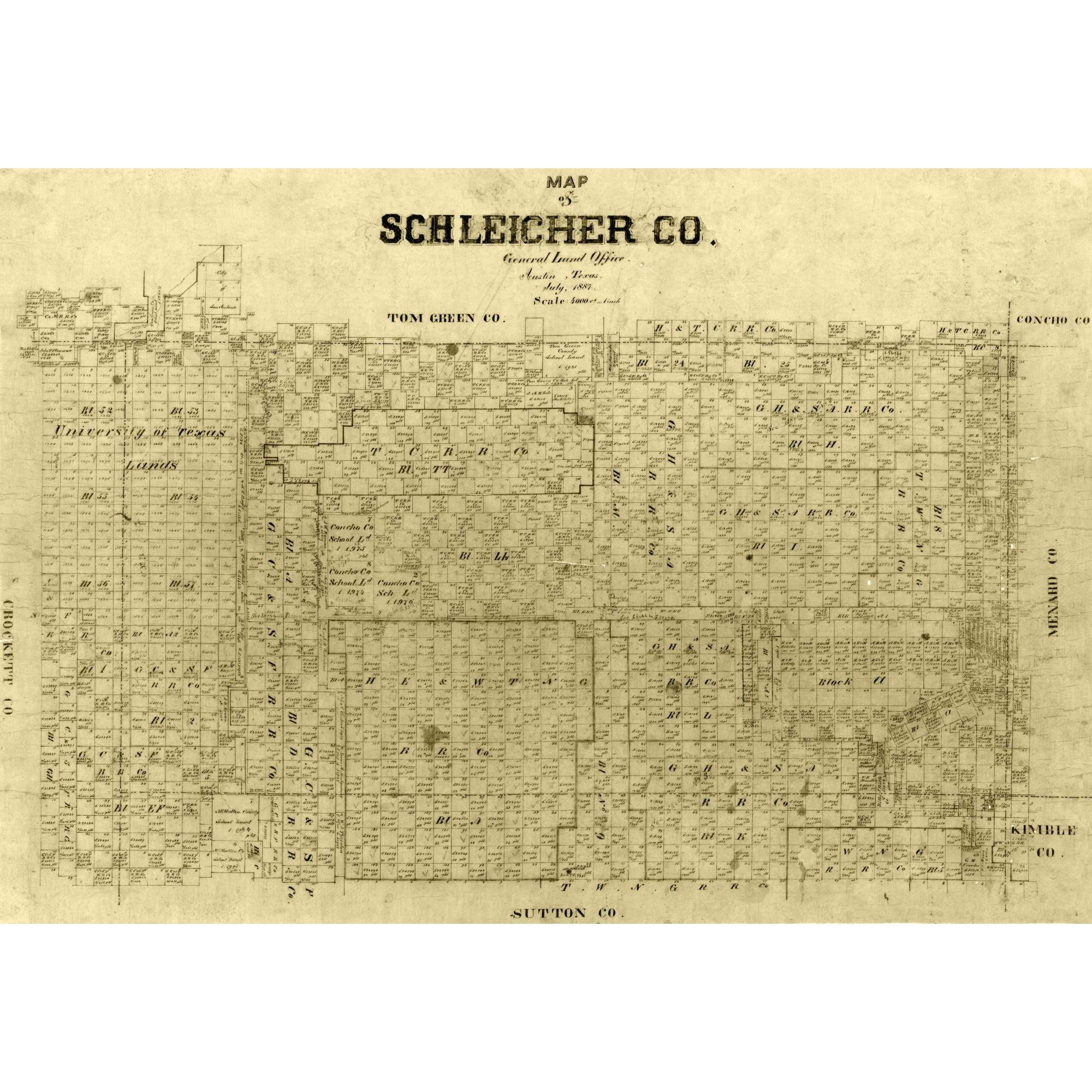 Historic County Map - Schleicher County Texas - General Land Office ...
