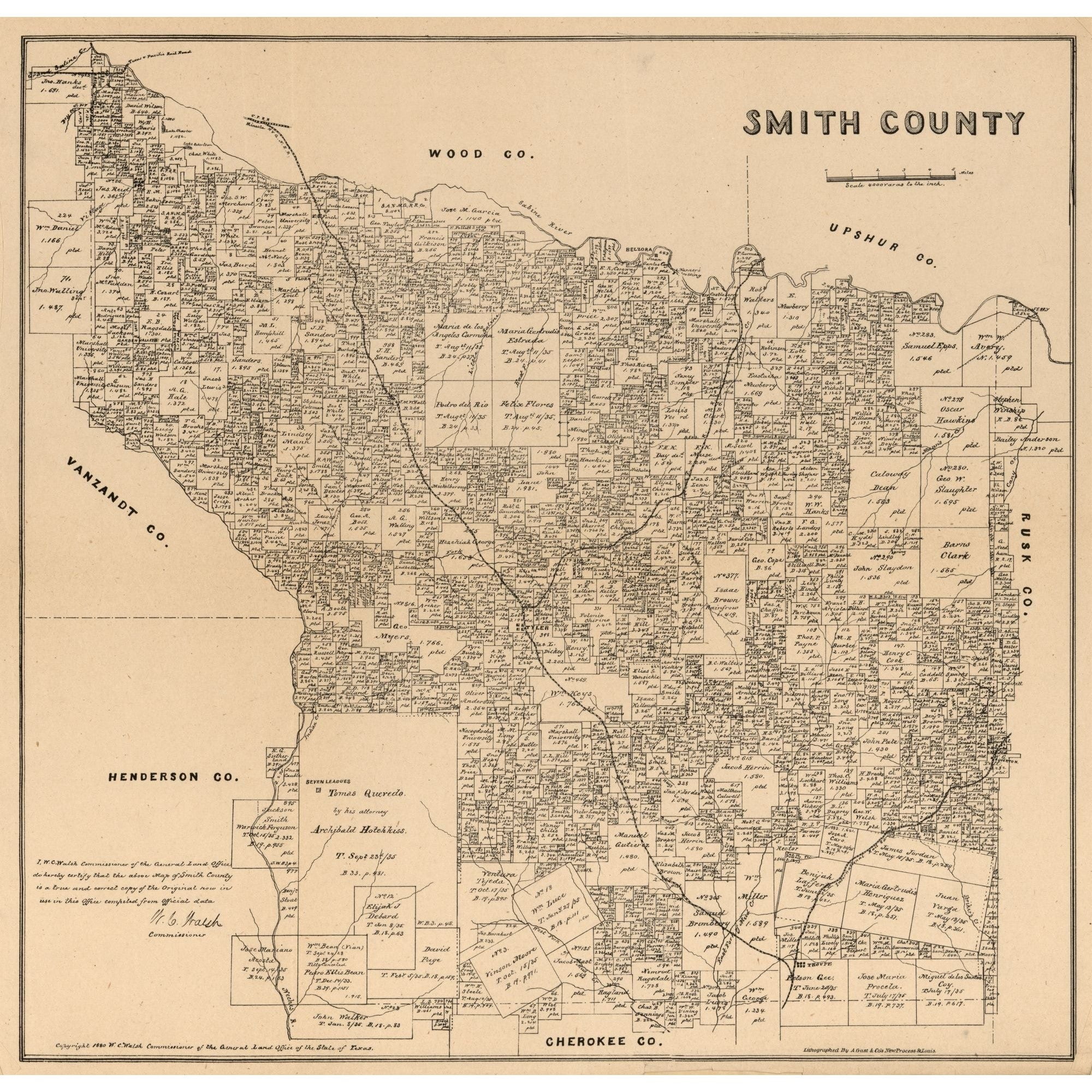 Historic County Map - Smith County Texas - Wildort 1905 - 23 x 23.10 ...