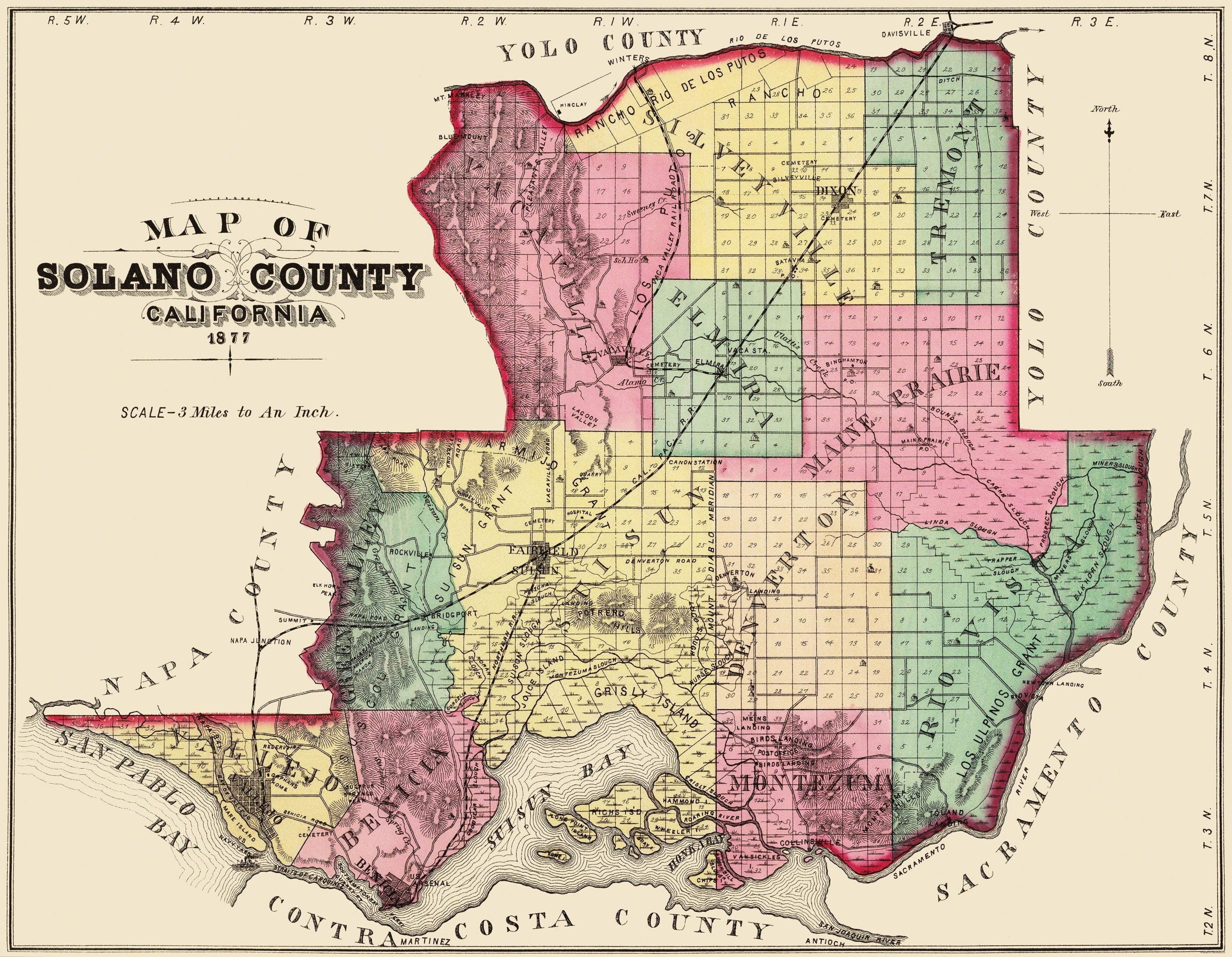 Historic County Map - Solano County California - Thompson 1877 ...