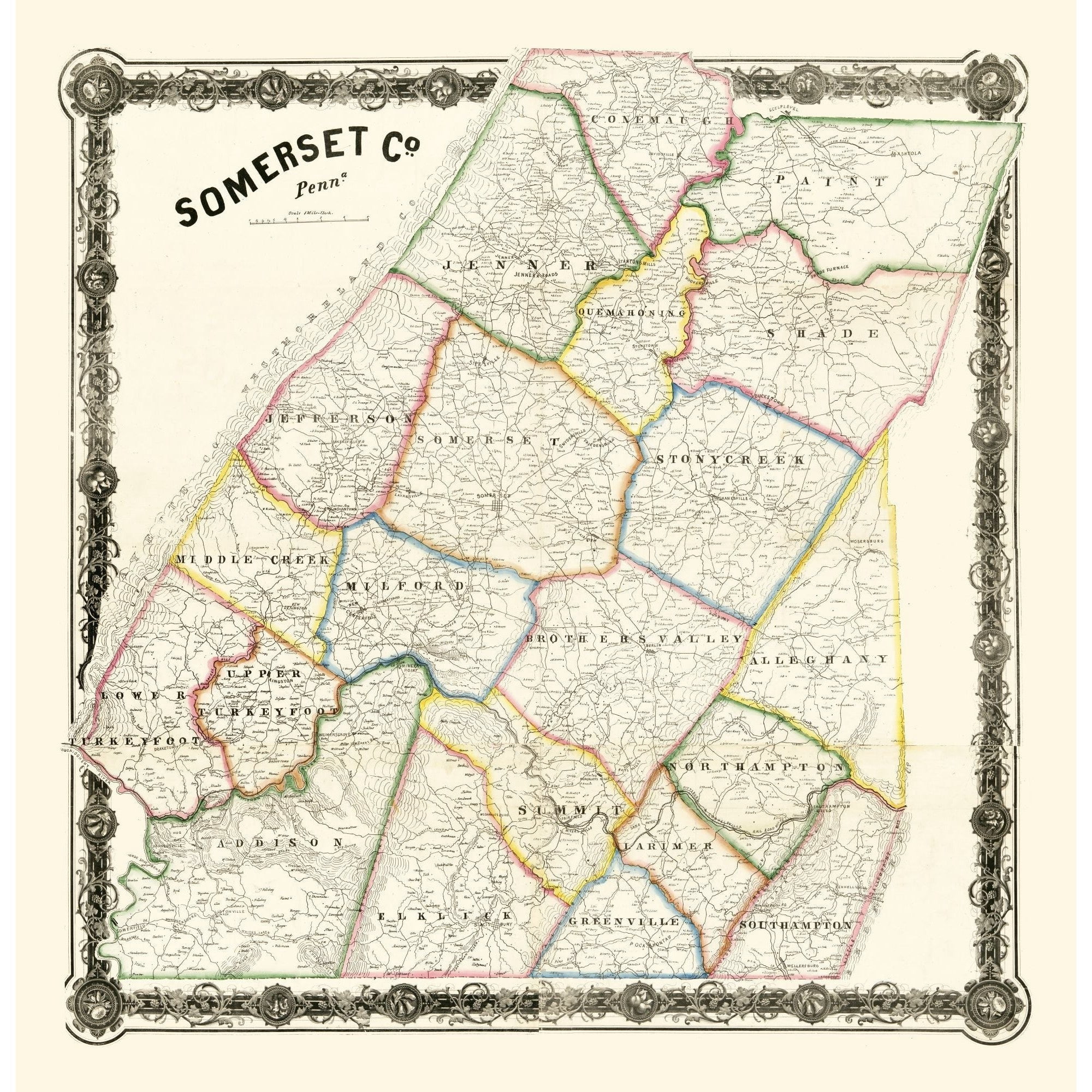 Historic County Map - Somerset County Pennsylvania - 1860 - Vintage ...