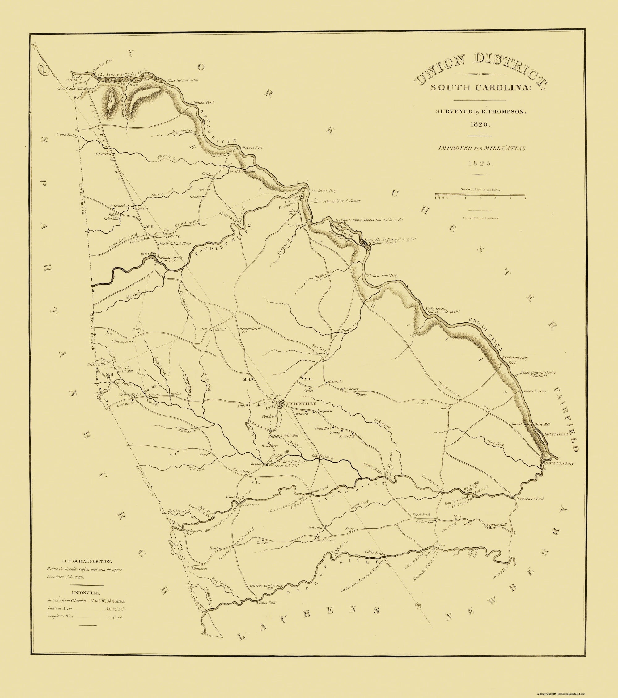 Historic County Map - South Carolina Union District - Thompson 1825 ...