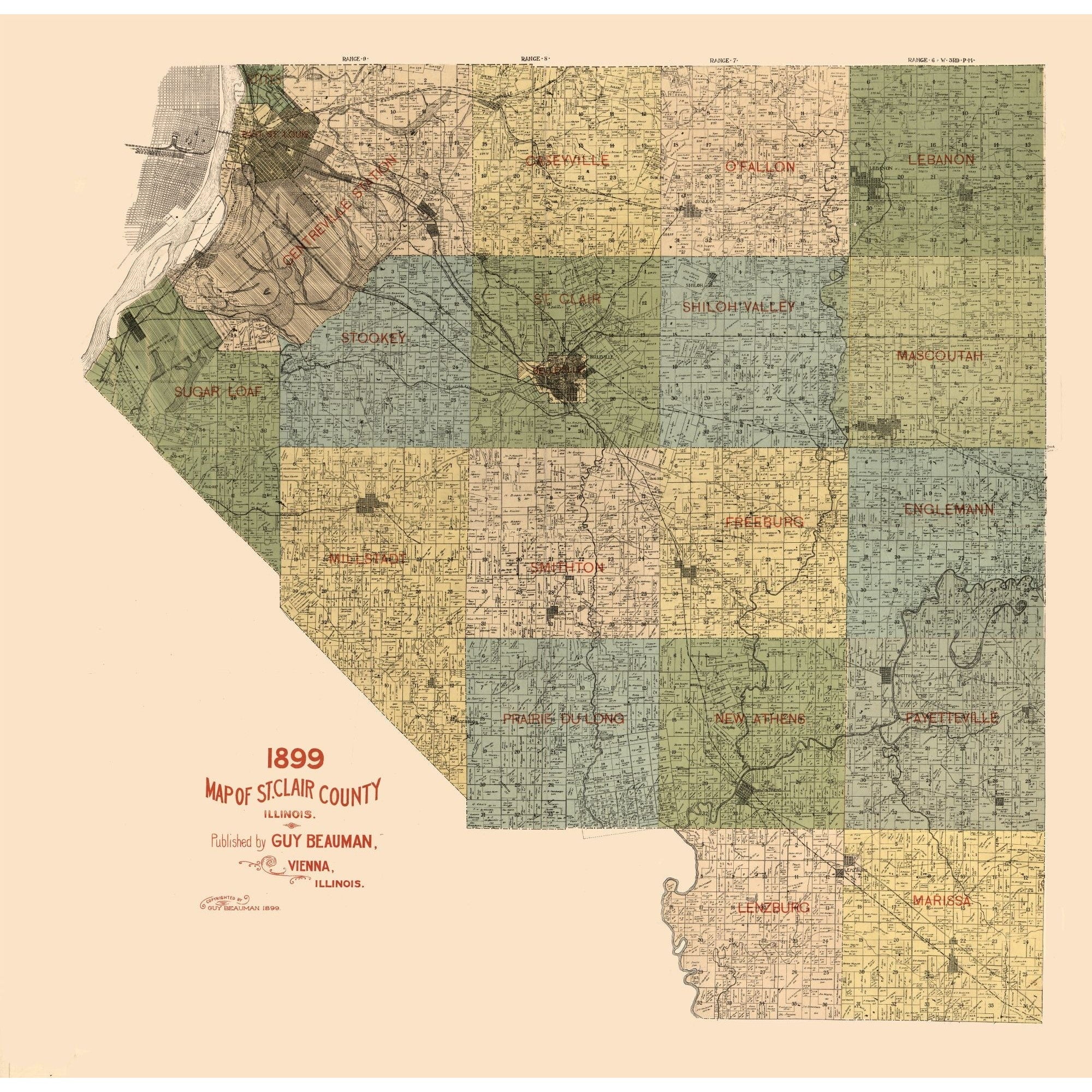 Historic County Map - St Clair County Illinois - Beauman 1899 - 23.61 x ...