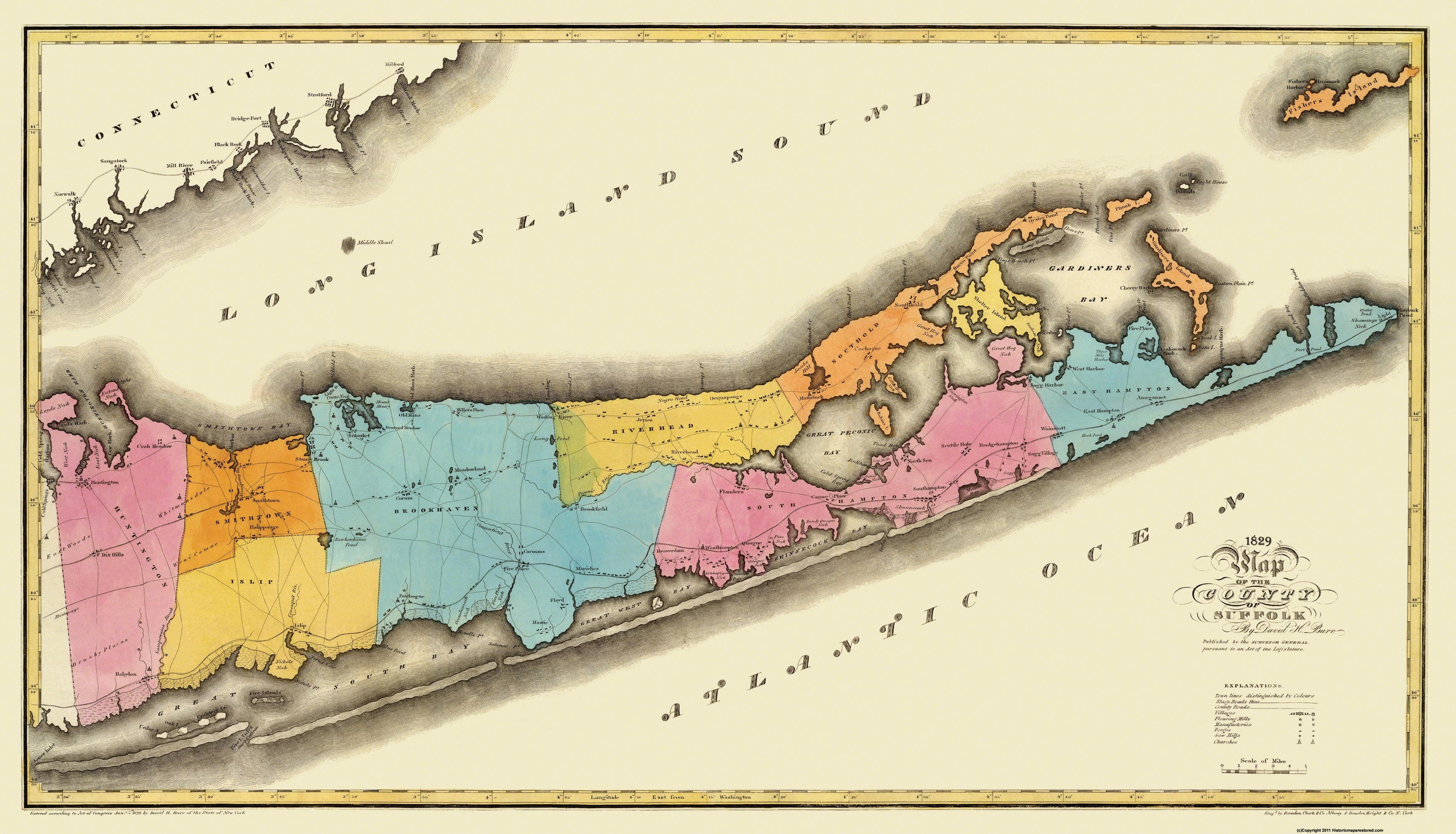 Historic County Map - Suffolk County New York - Burr 1829 - 40.13 x 23 ...