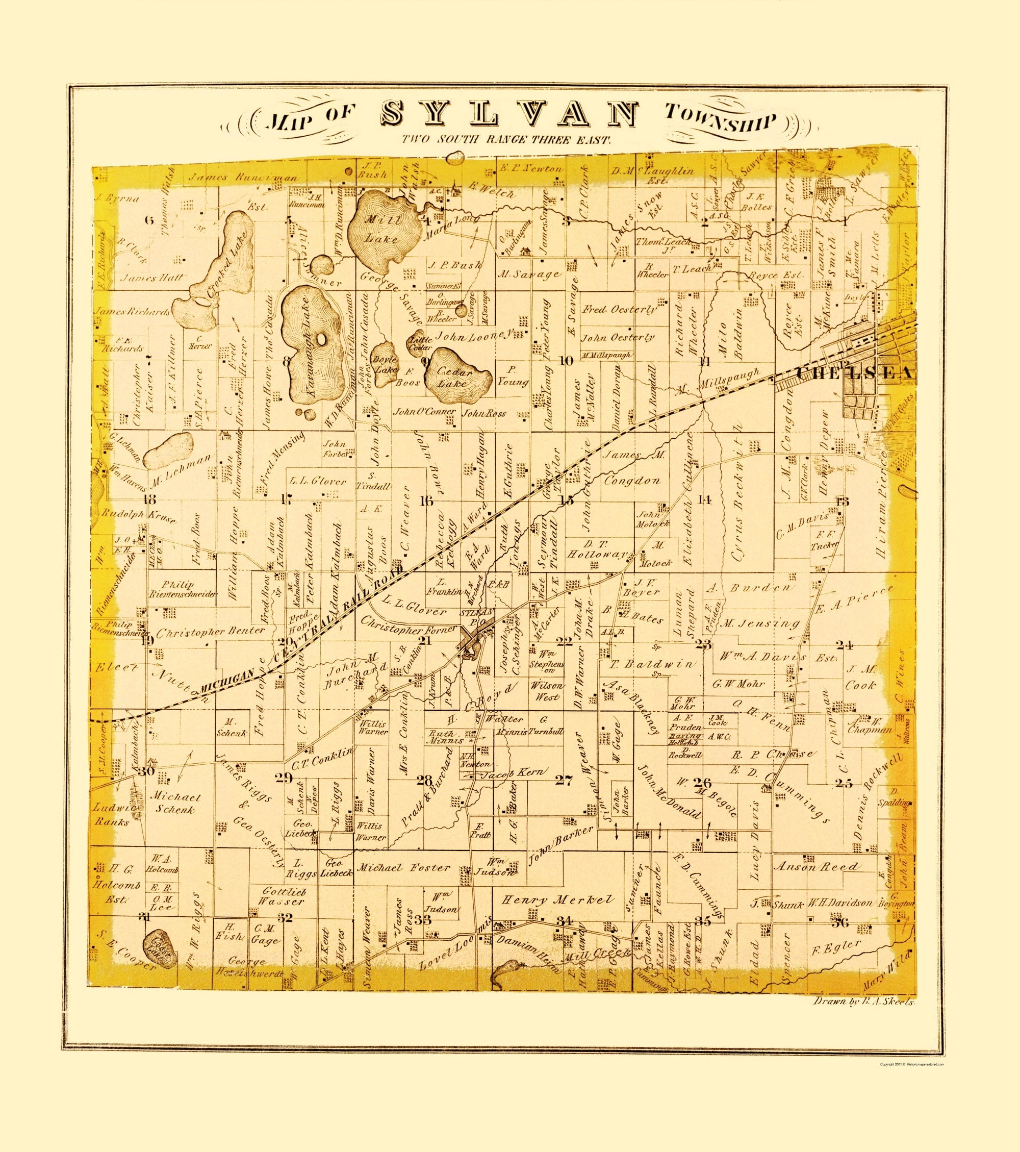Historic County Map - Sylvan County Michigan - Everts 1874 - 23 x 25.96 ...