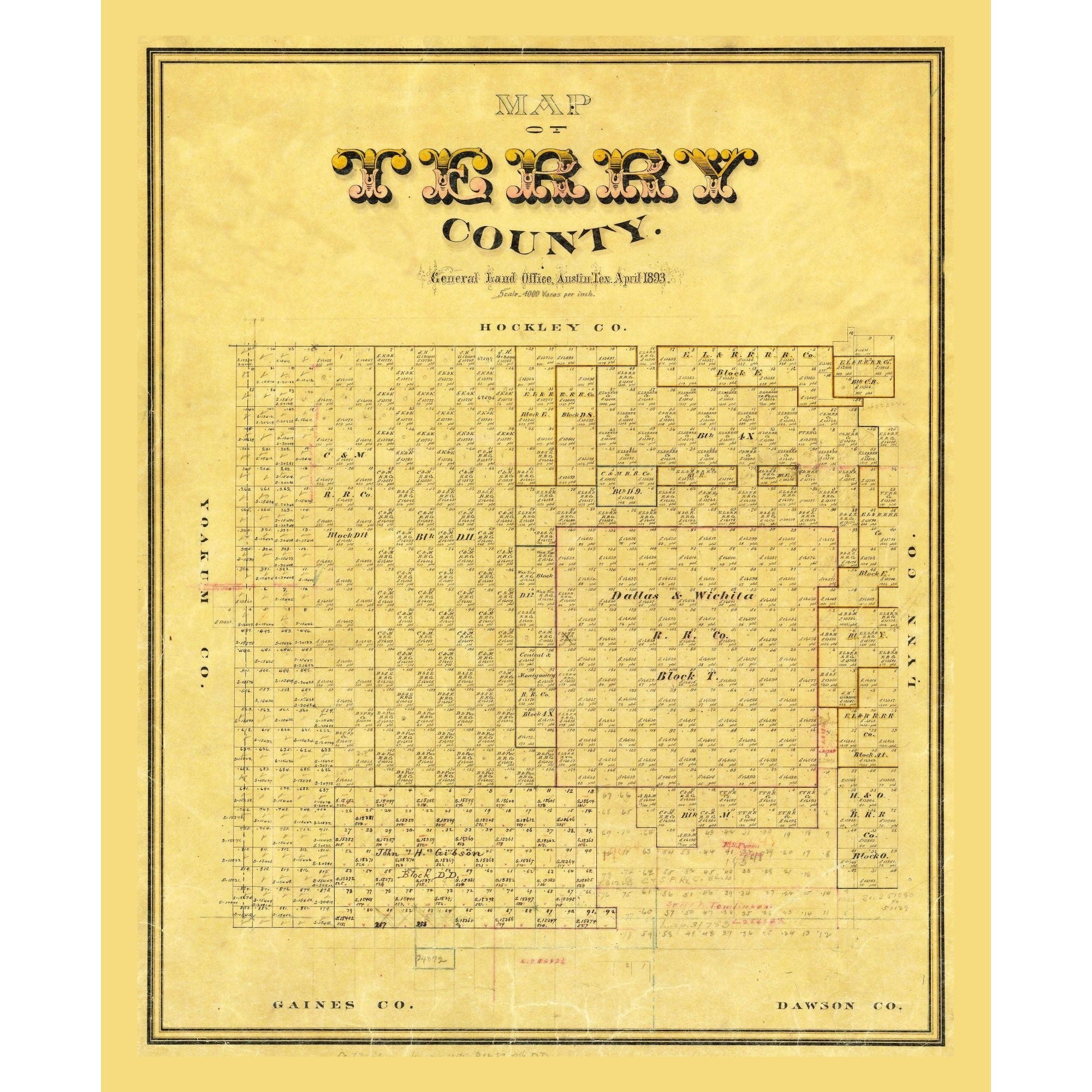 Historic County Map - Terry County Texas - General Land Office 1893 ...