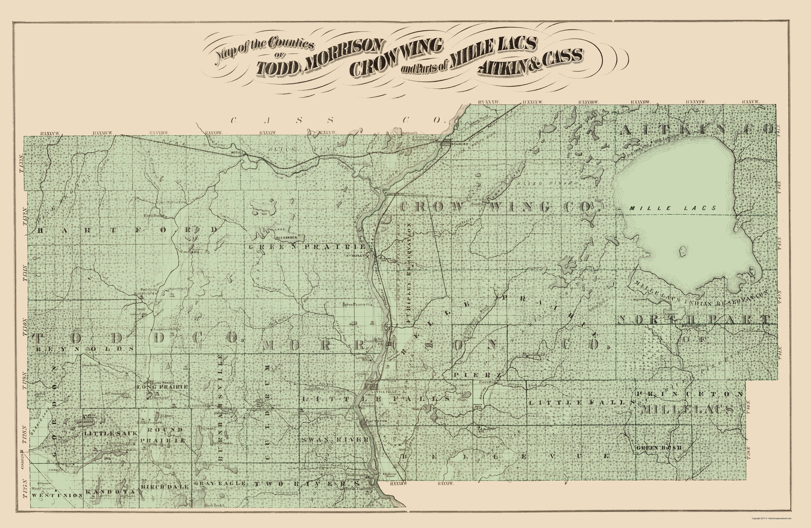 Historic County Map - Todd Morrison Crow Wing Counties Minnesota ...