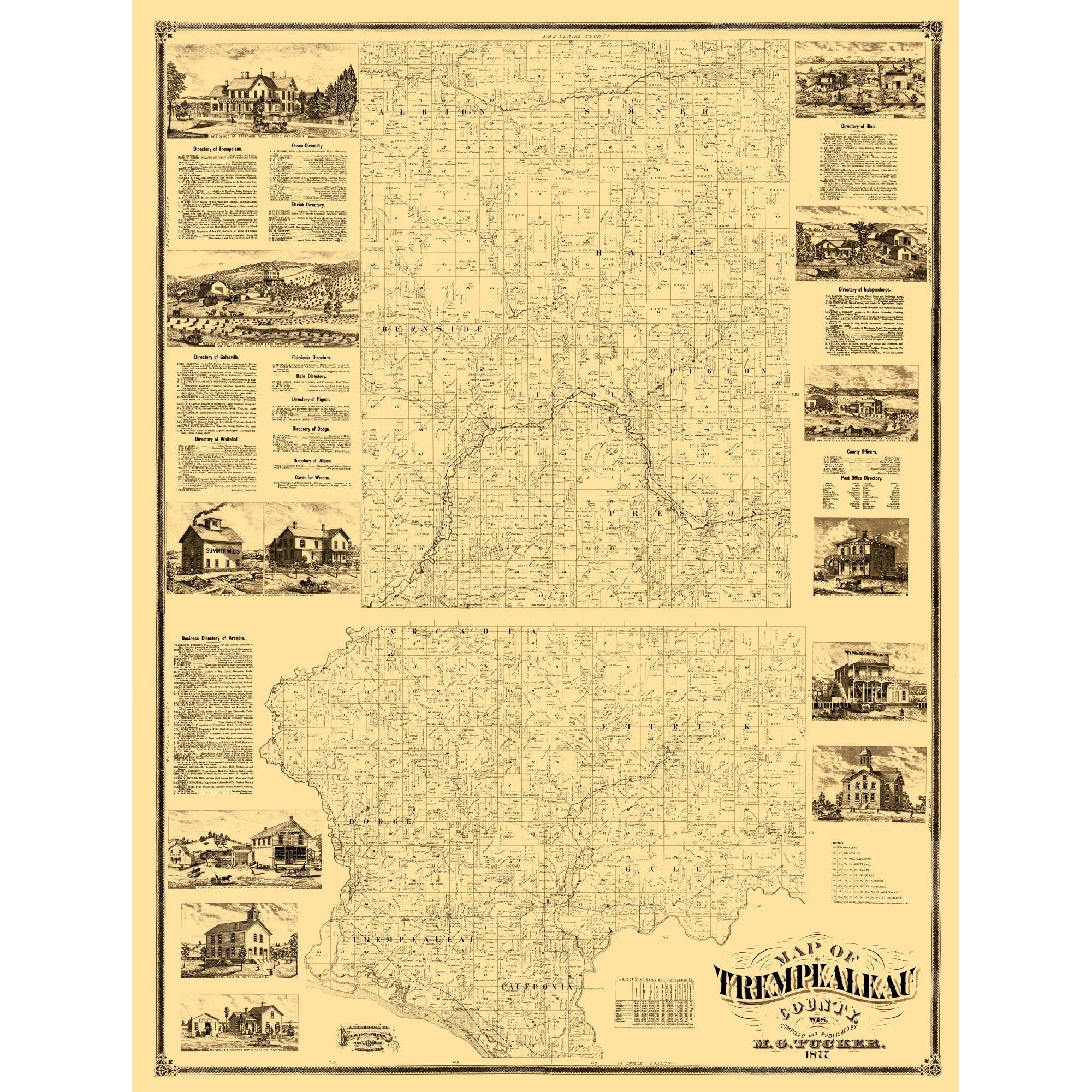 Historic County Map - Trempealeau County Wisconsin - Tucker 1877 - 23 x ...