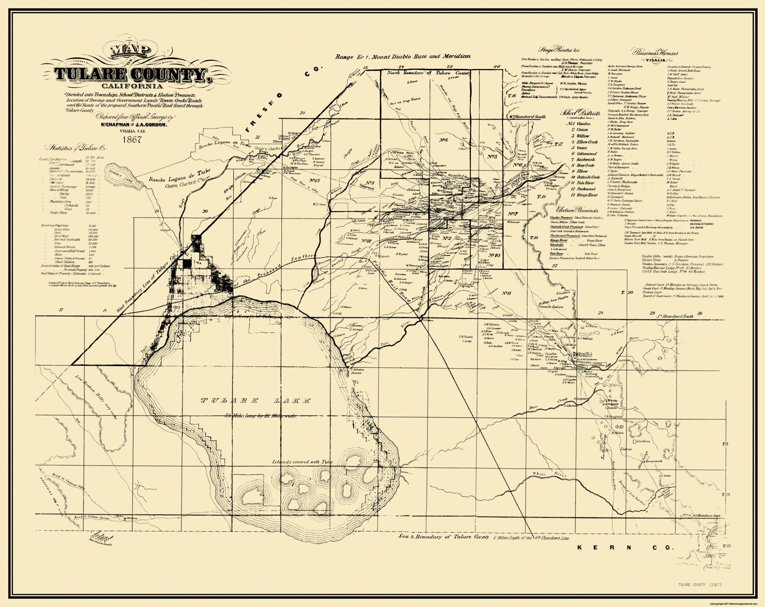 Historic County Map - Tulare County California - Chapman 1867 - Vintage ...