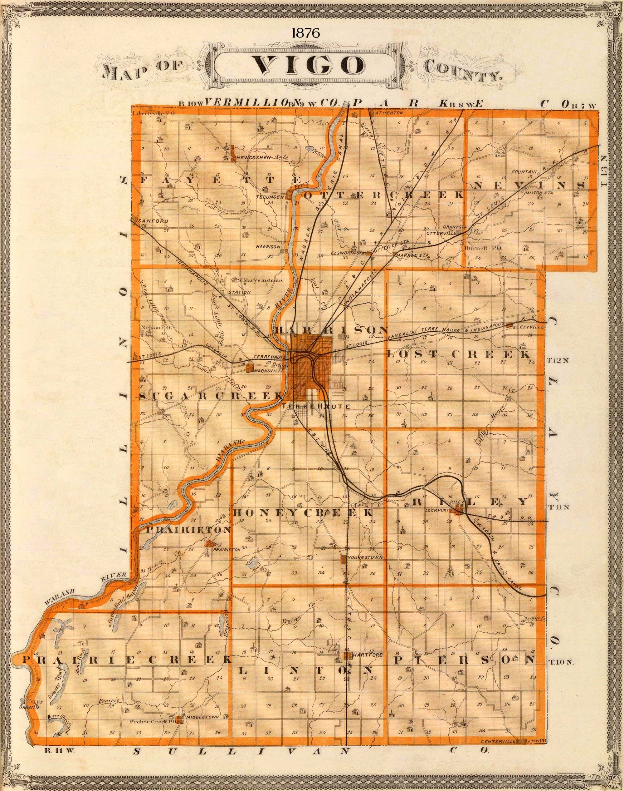 Historic County Map - Vigo County Indiana - Andreas 1876 - 23 x 29.13 ...