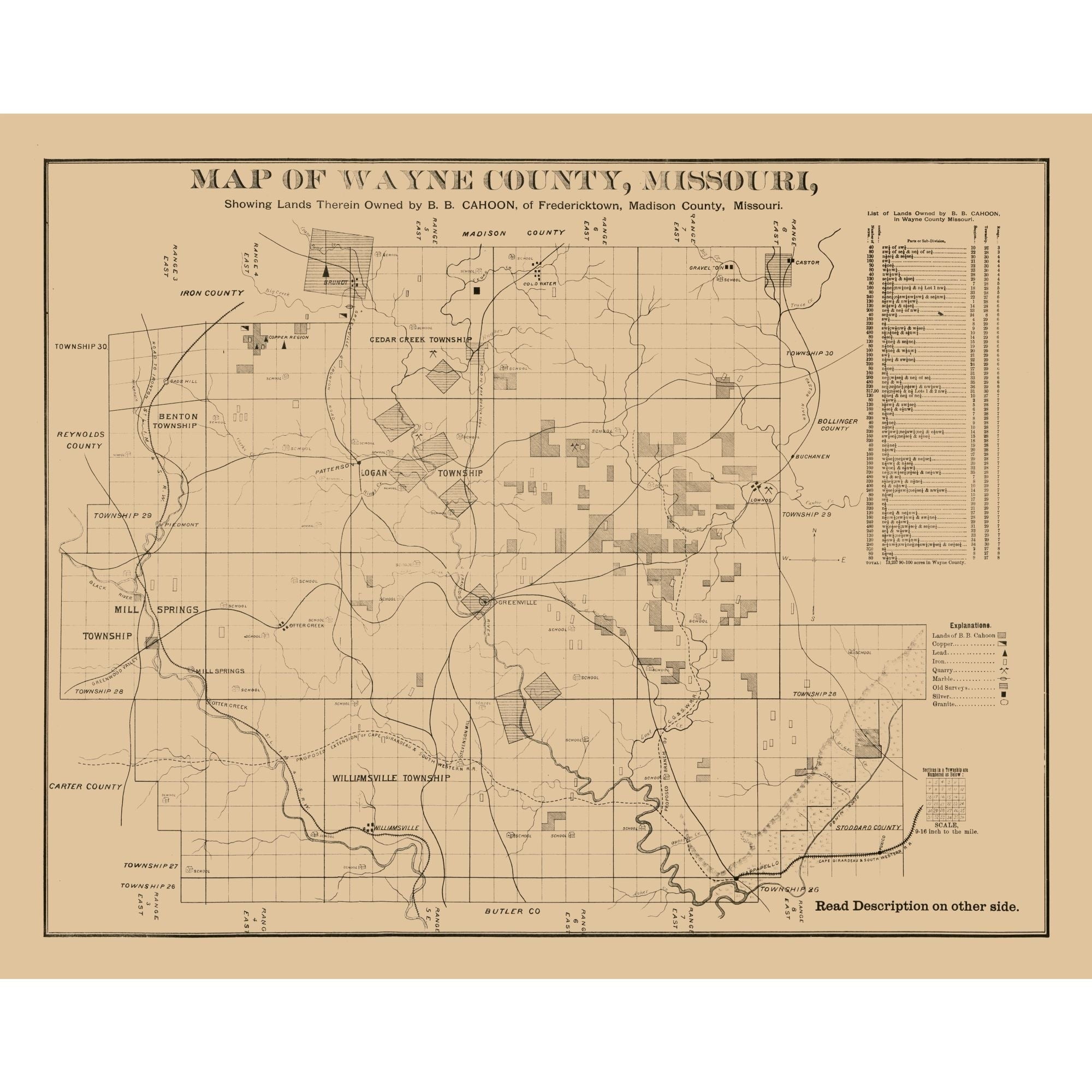 Historic County Map - Wayne County Missouri - Cahoon 1882 - 29.03 x 23 ...