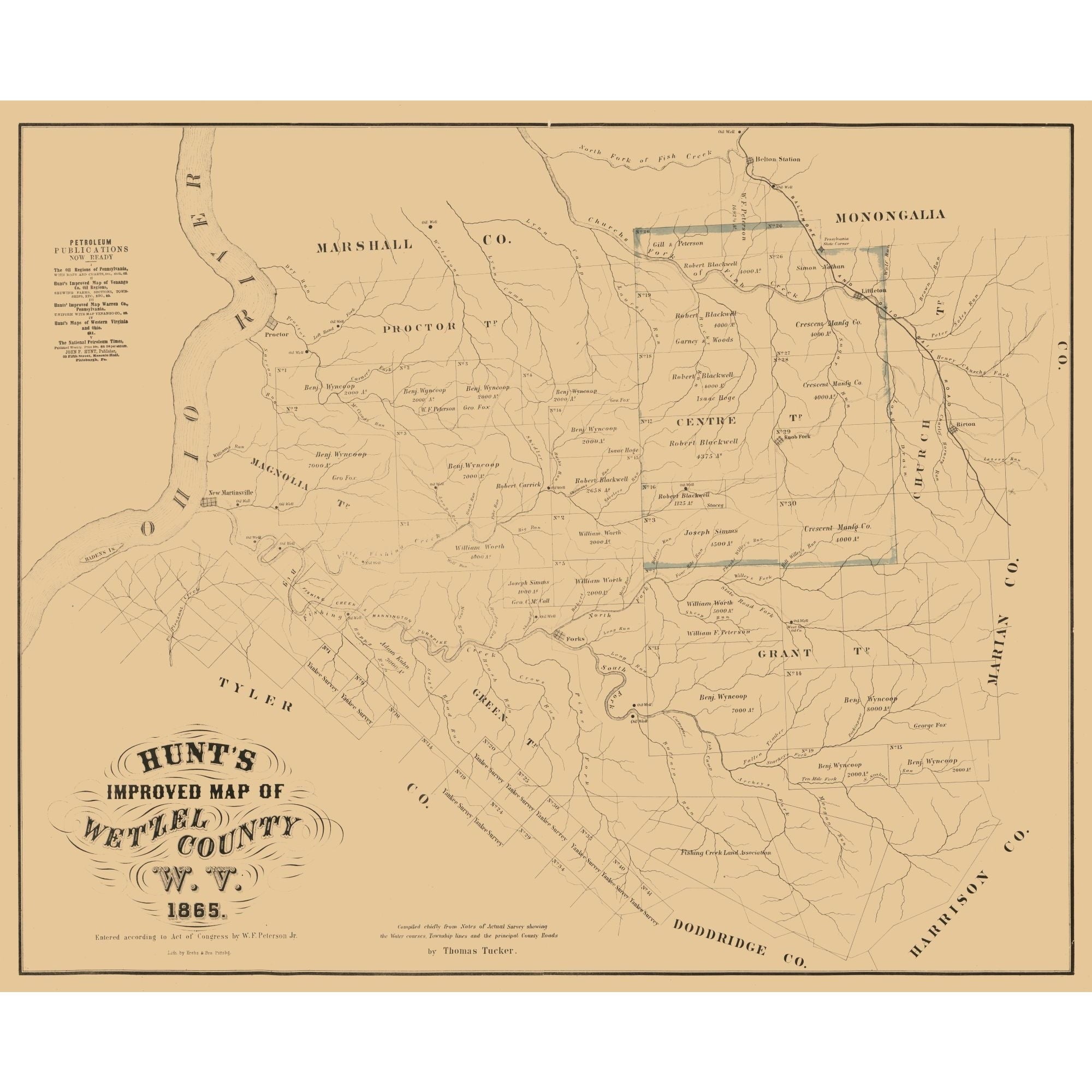 Historic County Map - Wetzel County West Virginia - Peterson 1865 - 28. ...