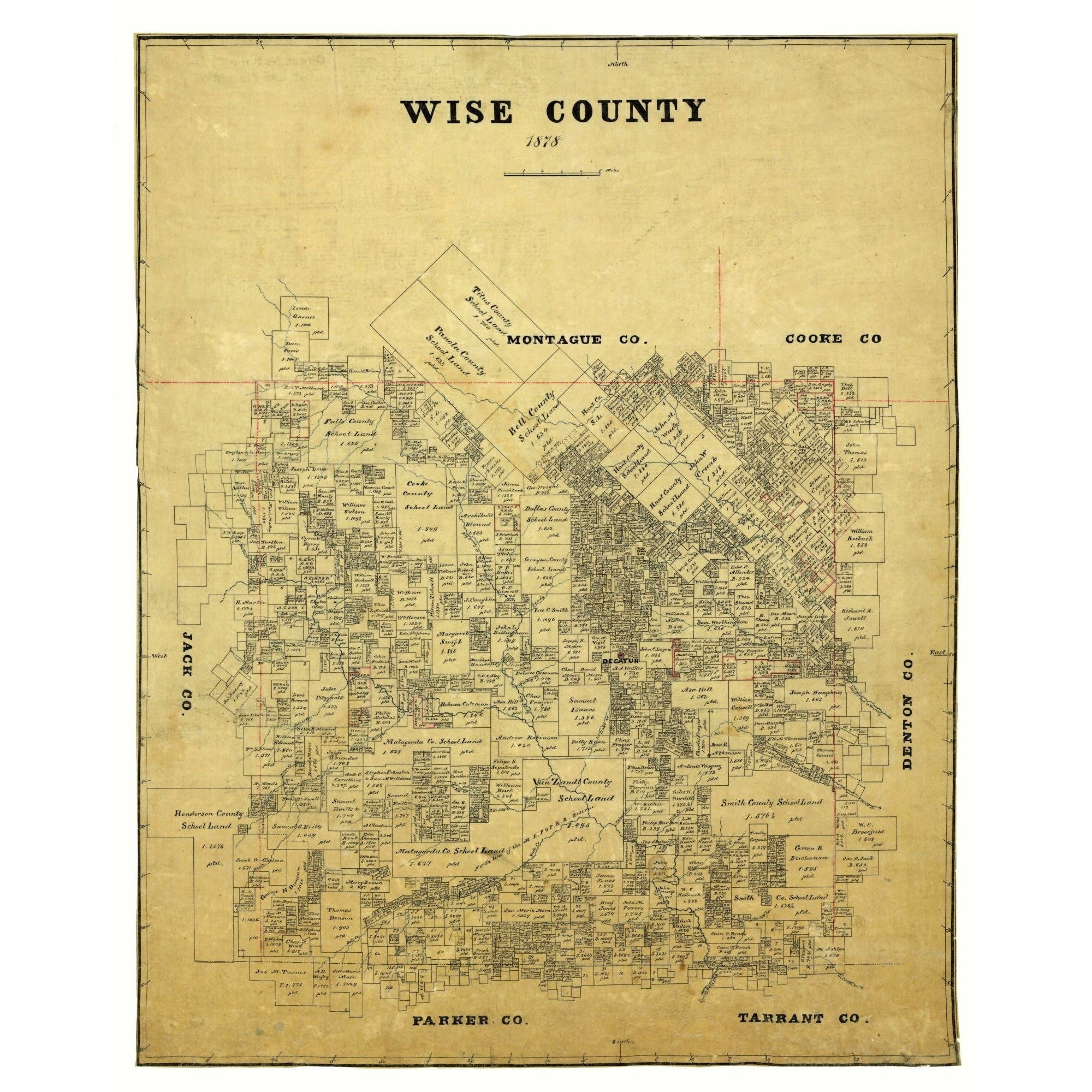 Historic County Map - Wise County Texas - General Land Office 1878 - 23 ...