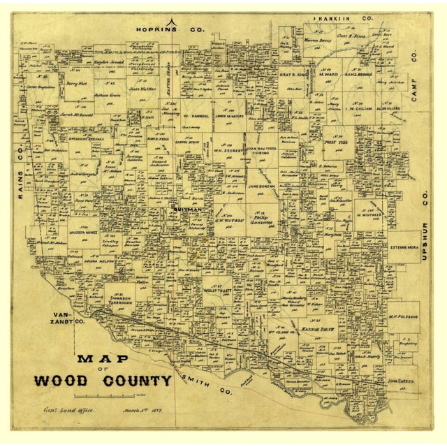 Historic County Map - Wood County Texas - General Land Office 1877 ...