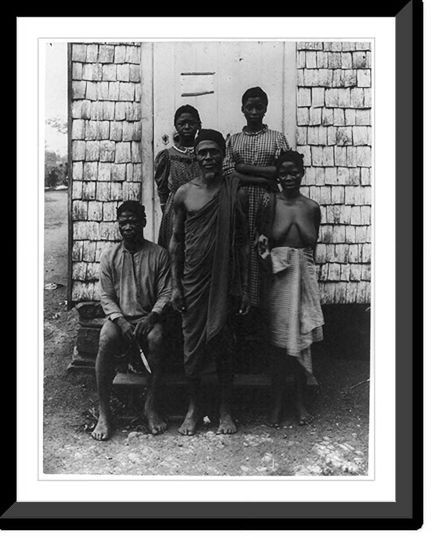 Historic Framed Print, [5 Liberian people standing in front of building ...