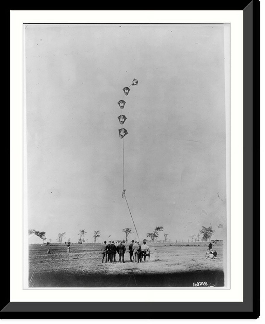 Historic Framed Print, 5 Perkins kites holding up a man at the Harvard ...