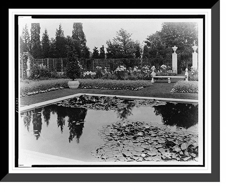 Historic Framed Print, [A.C. James home, Suprise Valley", lily pond in ...
