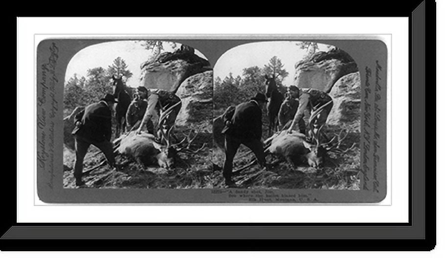 Historic Framed Print, A dandy shot, Jim. See where the bullet blazed ...