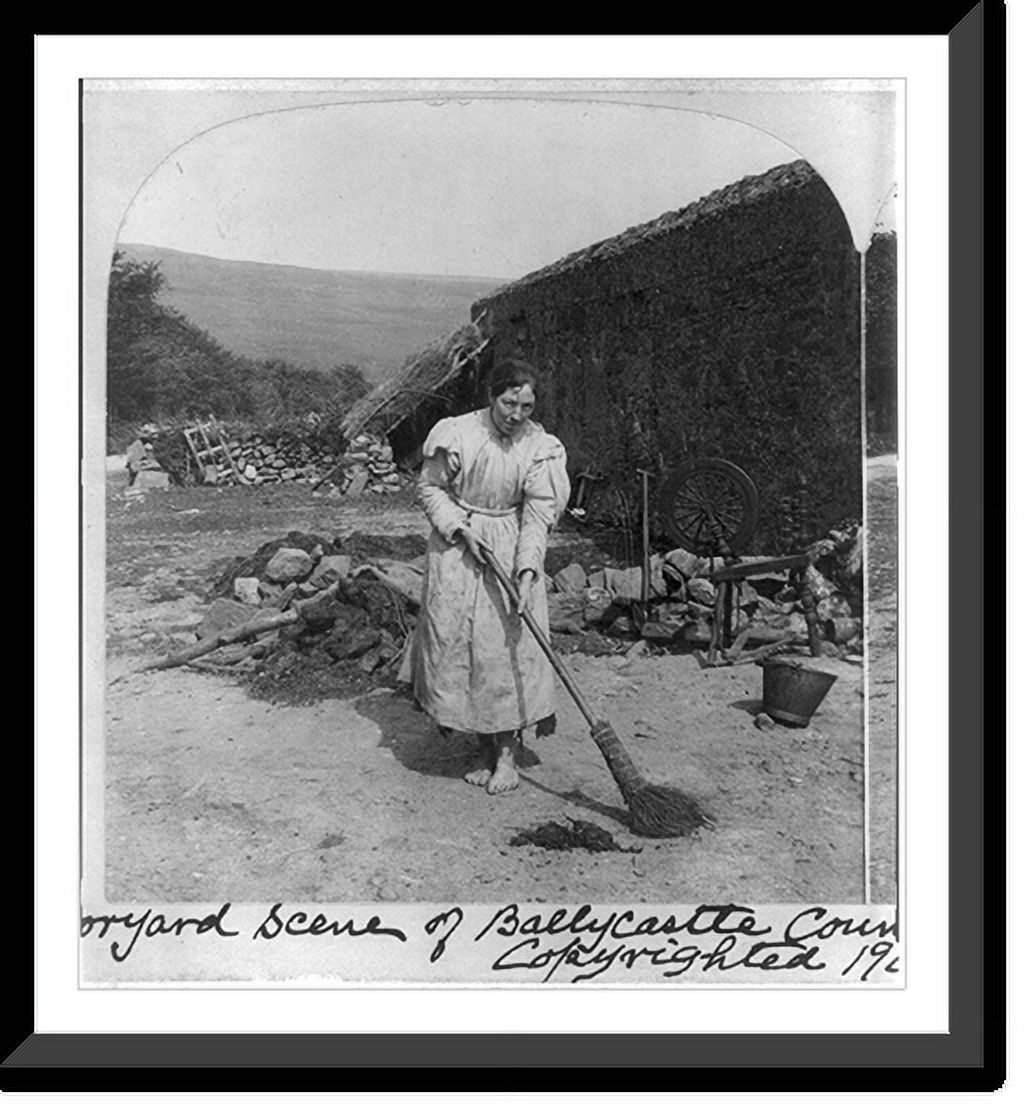 Historic Framed Print, A dooryard scene of Bally Castle, County Antrim ...