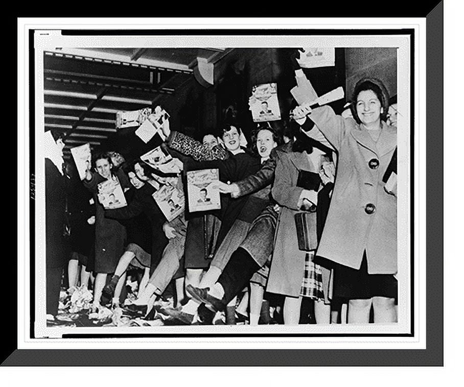 Historic Framed Print, [A line of teenage girls, holding Song Hits ...