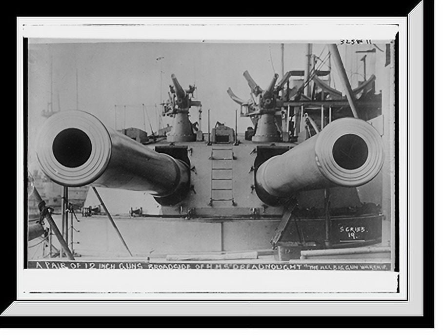 Historic Framed Print, A pair of 12" guns . Broadside of HMS ...