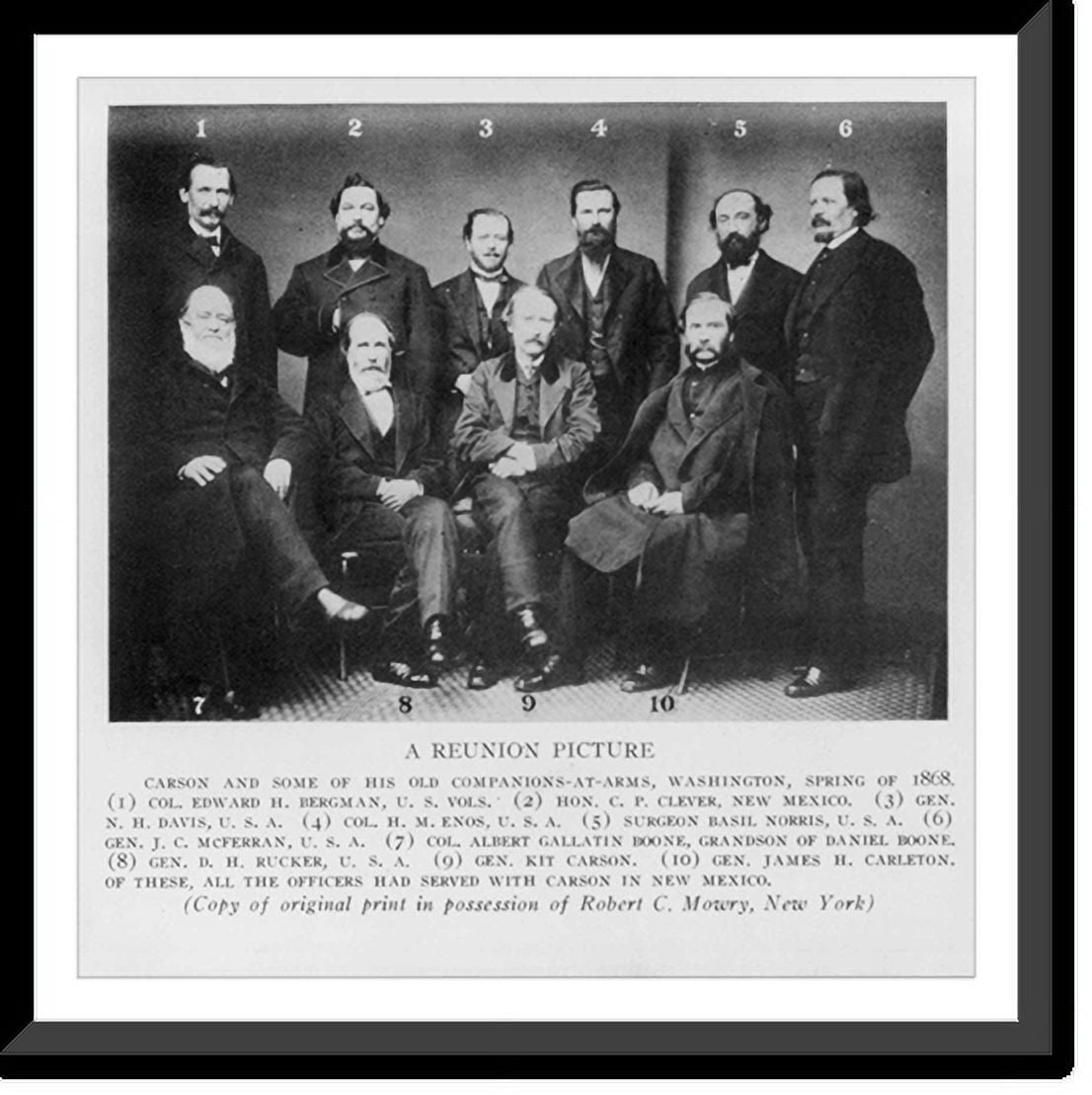 Historic Framed Print, A reunion picture. Carson and some of his ...