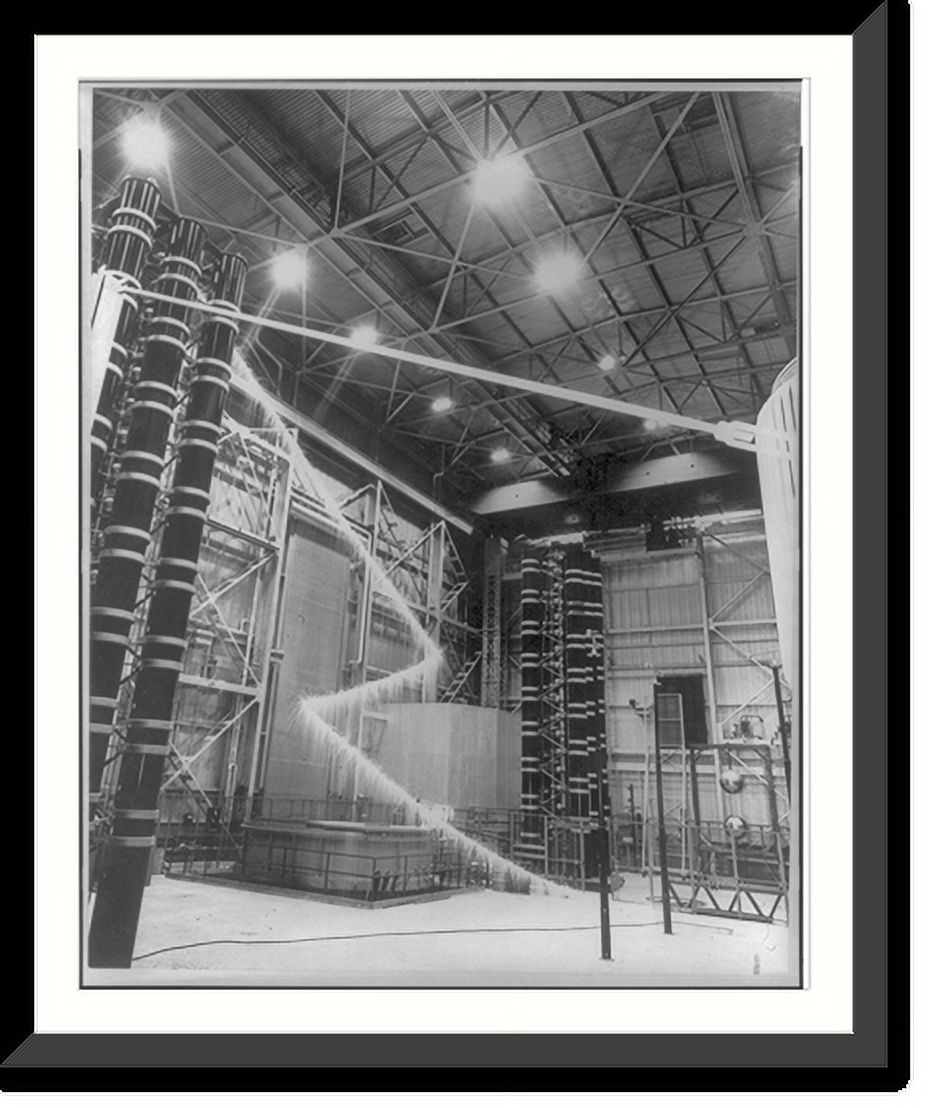 Historic Framed Print, [A strand of copper wire disappears in a streak ...