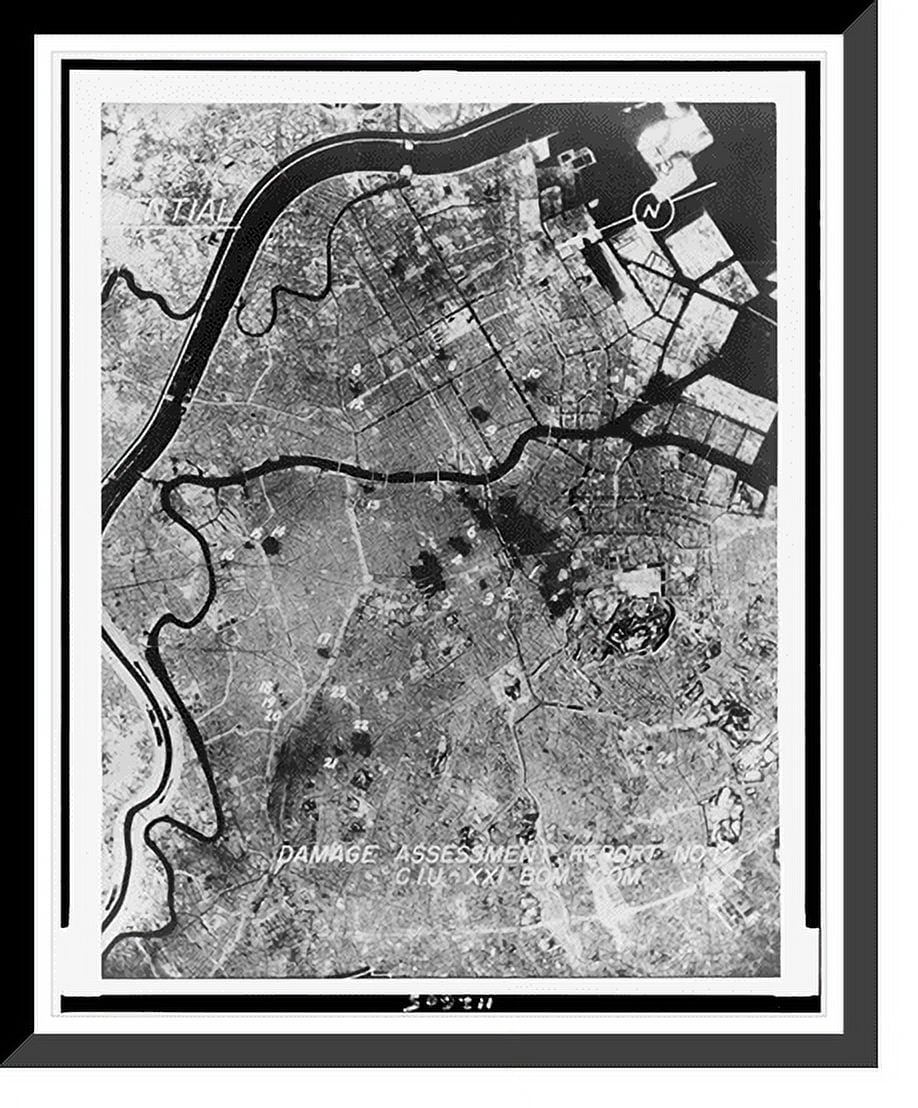 Historic Framed Print, [Aerial photo of Tokyo before the first large ...