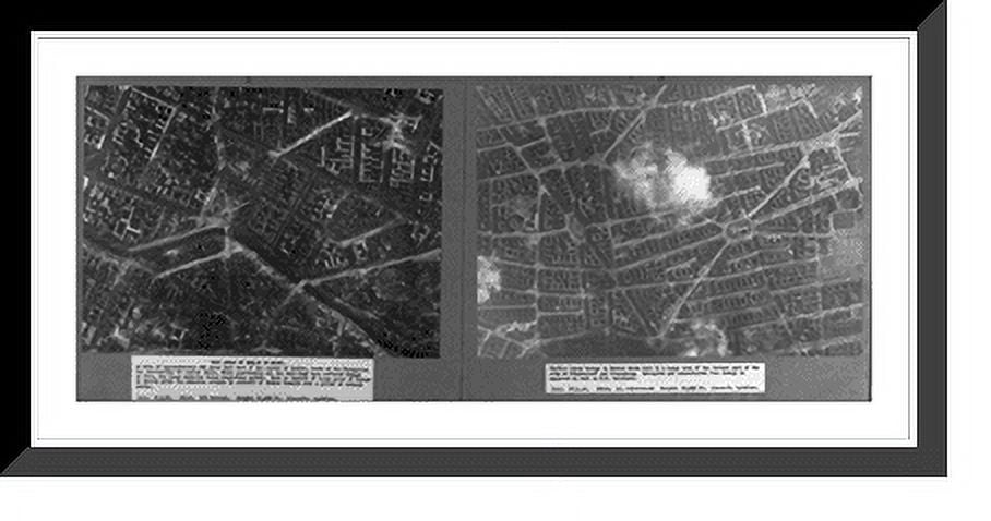 Historic Framed Print, [Aerial photo of bomb damage - 2 scenes in ...