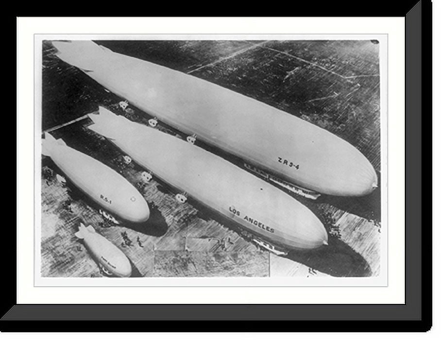 Historic Framed Print, [Aerial photo of 4 U.S. Navy airships on ground ...