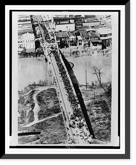 Historic Framed Print, [Aerial view of marchers crossing bridge during ...