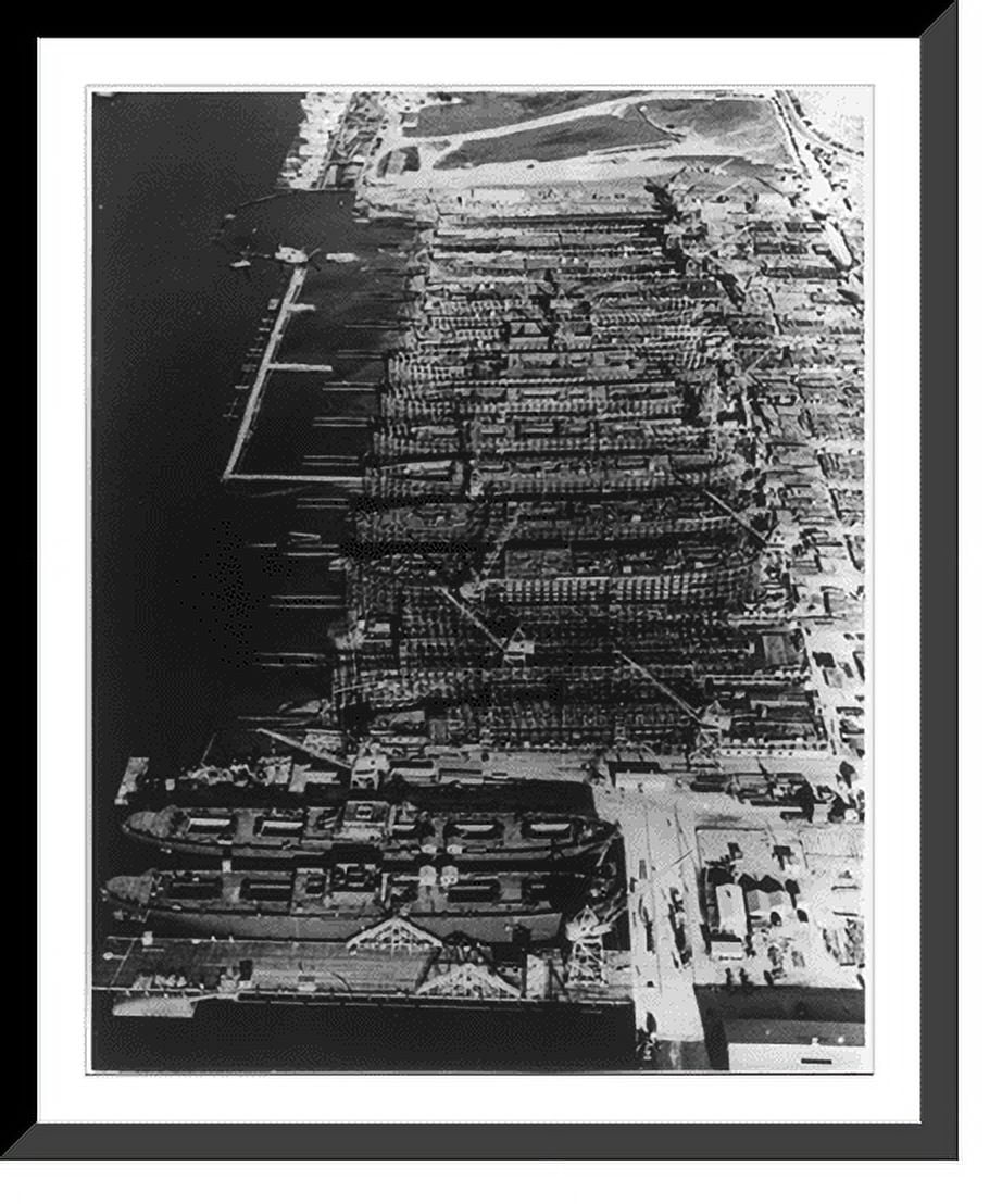 Historic Framed Print, Aerial view of vessels under construction at a ...