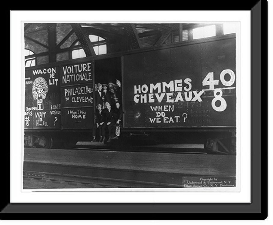 Historic Framed Print, American Legion men travel in box cars, 17-7/8 ...