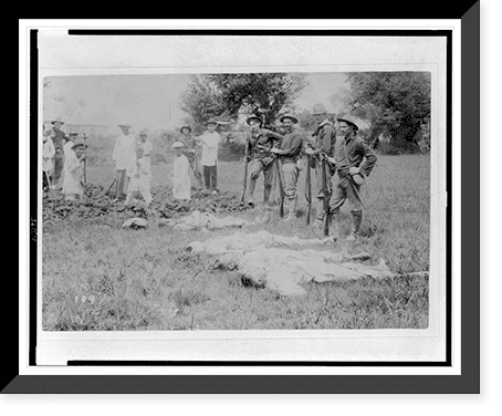 Historic Framed Print, [American soldiers, dead bodies, and men digging ...
