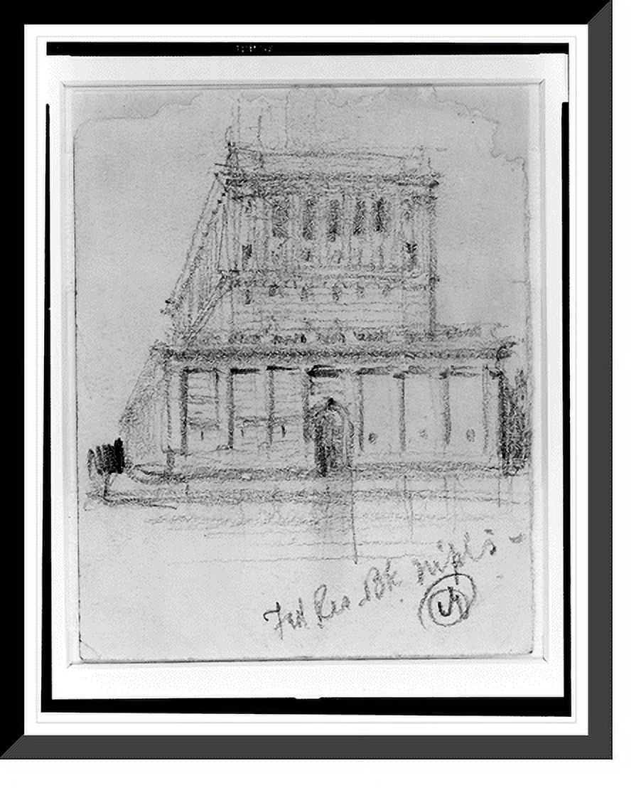 Historic Framed Print, Architectural drawing for a bank building ...