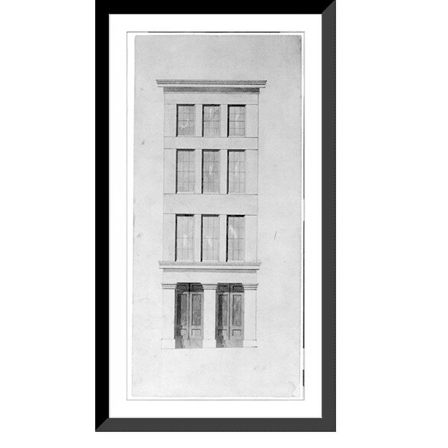 Historic Framed Print, Architectural drawing for a commercial building ...