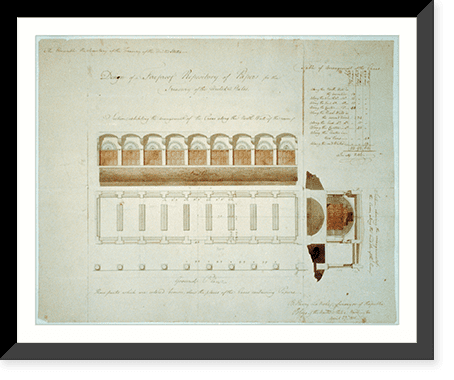 Historic Framed Print, Architectural drawing for a fireproof repository ...
