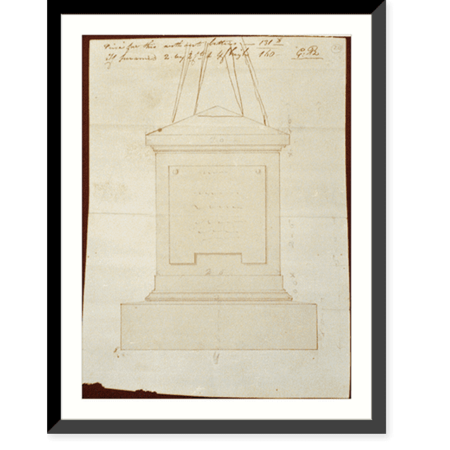 Historic Framed Print, Architectural drawing for a monument. Front elevation, 17-7/8" x 21-7/8 ...