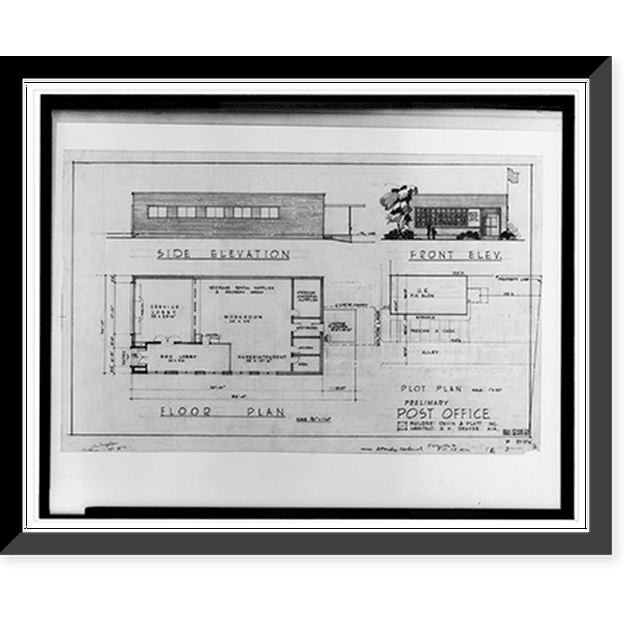 Historic Framed Print, Architectural drawing for a post office (U.S ...
