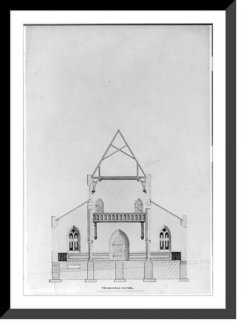 Historic Framed Print, Architectural drawing for gothic-style church ...