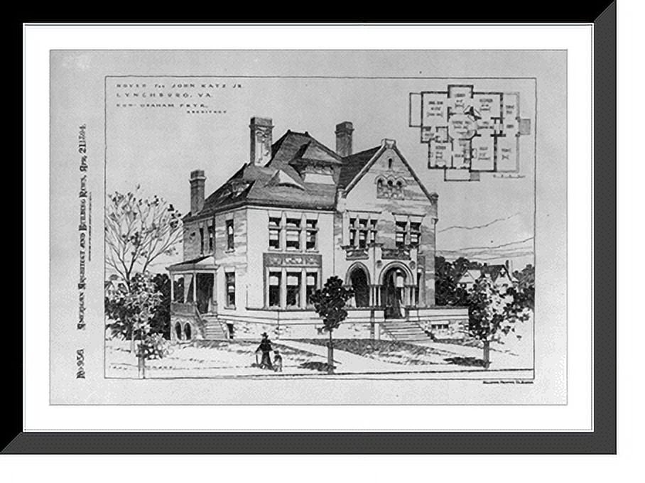 Historic Framed Print, [Architectural drawings of buildings in Lynchburg, Va: House for John ...