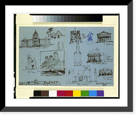 Historic Framed Print, Architectural drawings showing buildings ...
