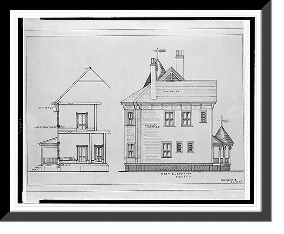 Historic Framed Print, [Architectural and mechanical drawings by ...