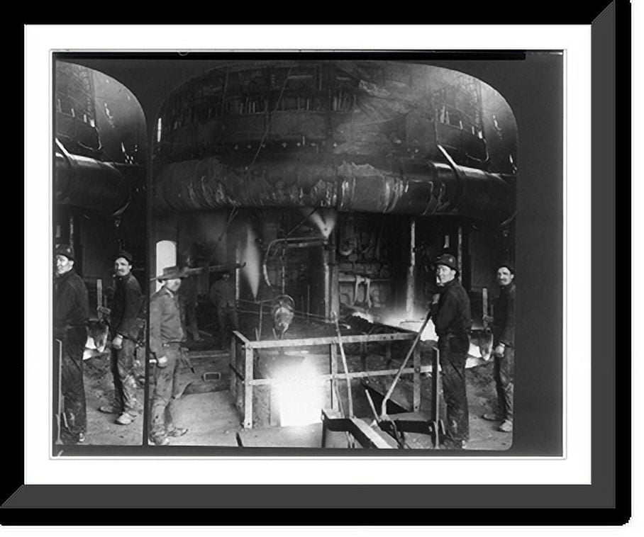 Historic Framed Print, At the lower level of the blast furnace. Drawing ...